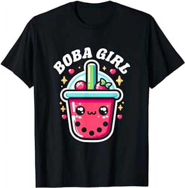 Boba Girl - Retro Cute Strawberry Boba Shake Milk Bubble Tea T-Shirt ...