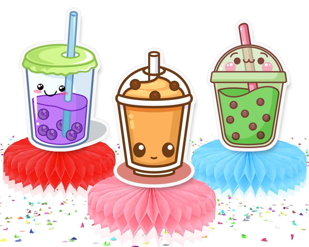 Boba Milk Tea 5 Pcs Table Honeycombs Centerpiece - Unique Party ...