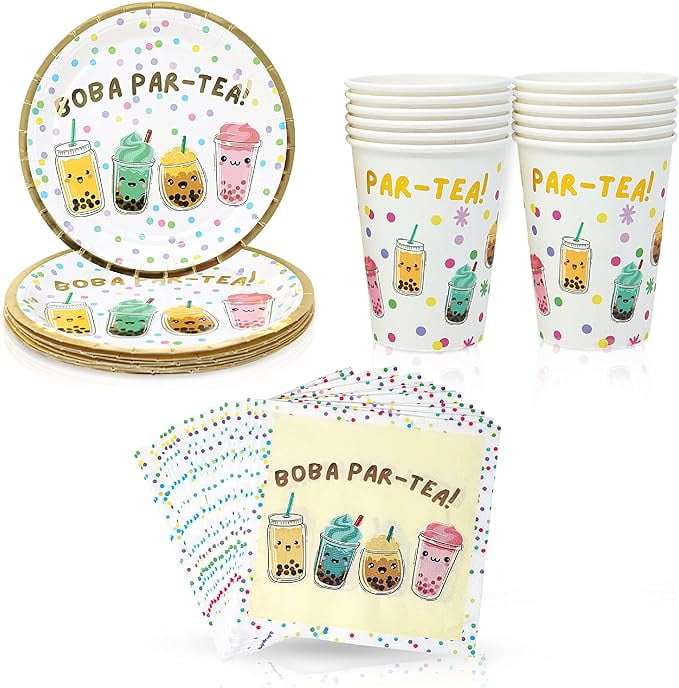 Boba Par-Tea Bubble Tea Biodegradable Party Set for Birthdays, Themed ...