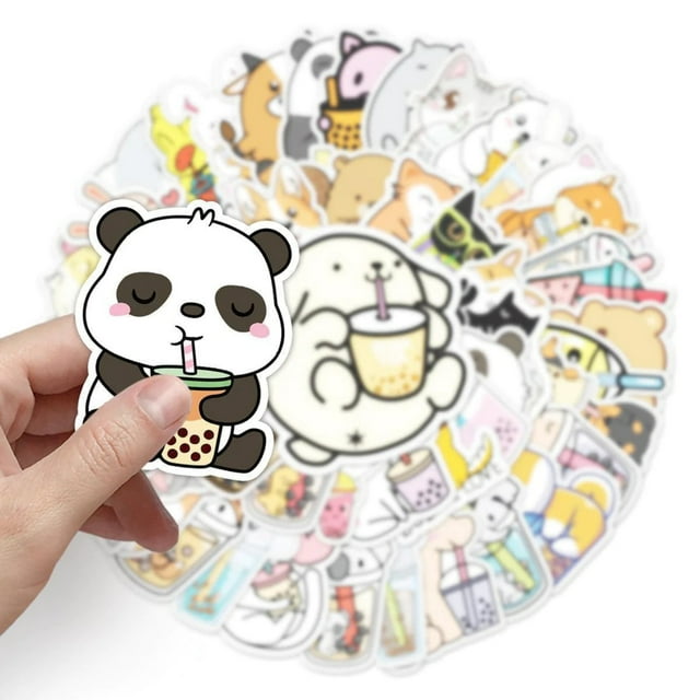 Boba Stickers Waterproof Cute Animal Bubble Tea Stickers 50 pcs ...