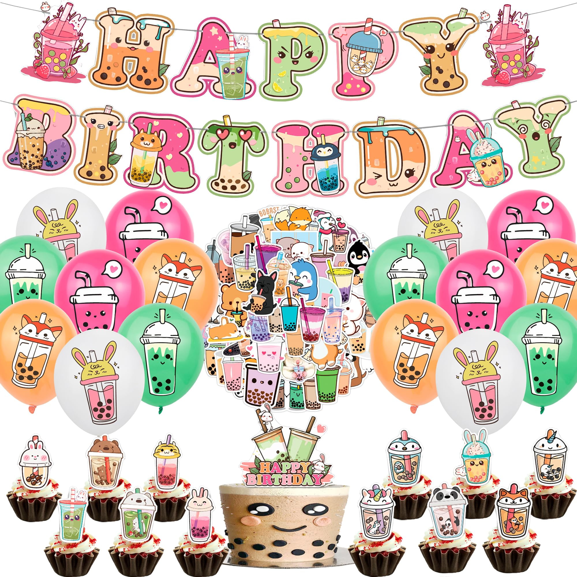 Boba Tea Birthday Party Decorations - 96 PCS Birthday Party Favor with ...
