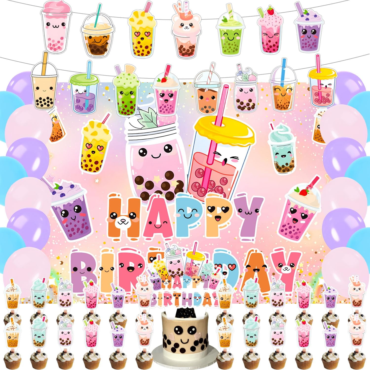 Boba Tea Party Decorations,Bubble KEF16 Milk Tea Birthday Party ...