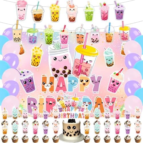 Boba Tea Party Decorations,Bubble Milk Tea Birthday Party Supplies Set ...