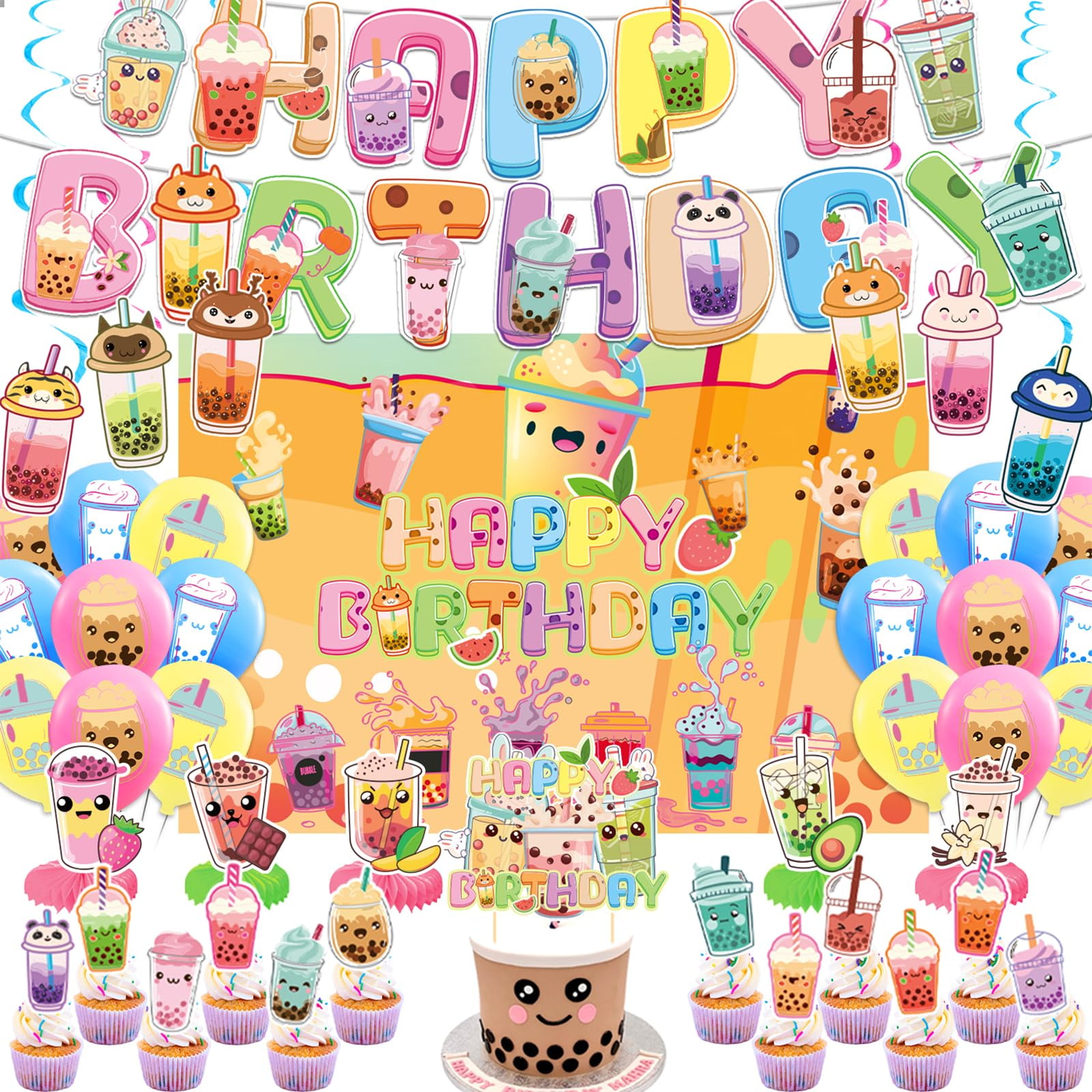 Boba Tea Party Decorations Bubble Tea Birthday Decorations Includes ...