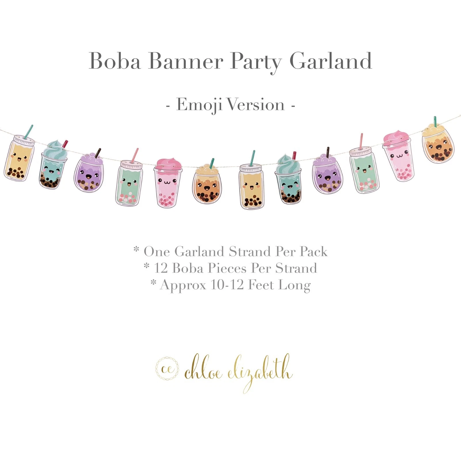 Boba Tea Party Paper Banner Garland For All Events, 1-Pack (Emoji Theme ...