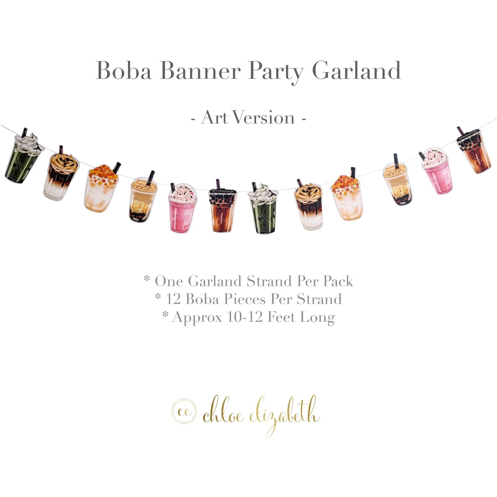 Boba Tea Party Paper Banner Garland, Streamer For All Events (Artistic ...