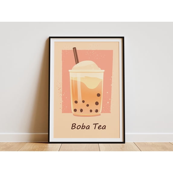 Boba Tea Poster print Wall Art Drink Flat Illustration Boba Tea Cup ...