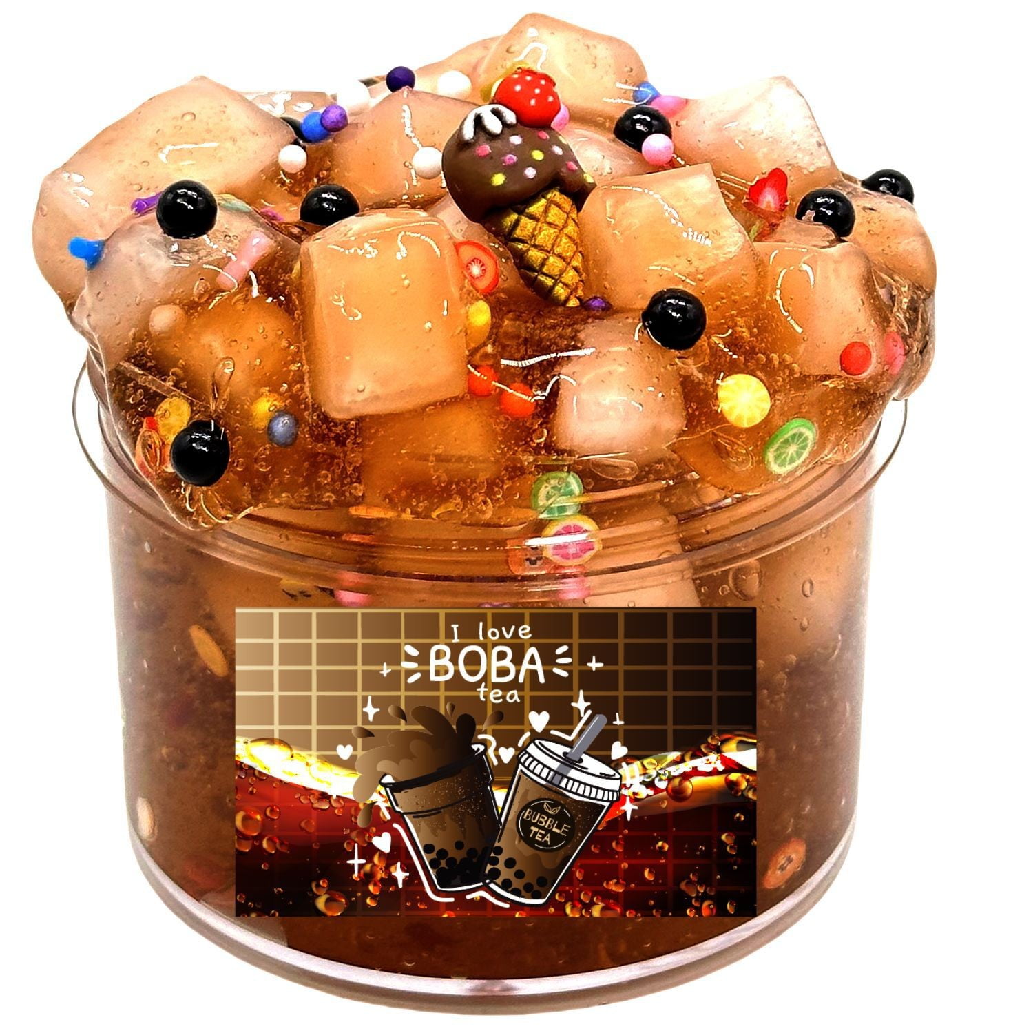 Boba Tea Slime Kit - Bubble Tea Slime with Jelly Cubes & Glitter Topper ...