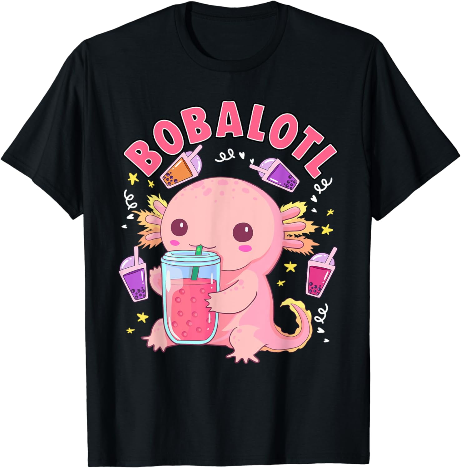 Bobalotl Kawaii Axolotl Drinking Boba Tea Axolotl Lover T-Shirt ...