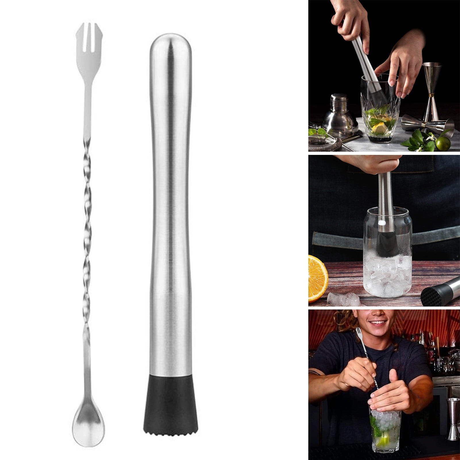 Bobasndm 10 Inch Stainless Steel Cocktail Muddler and Mixing Spoon Home ...