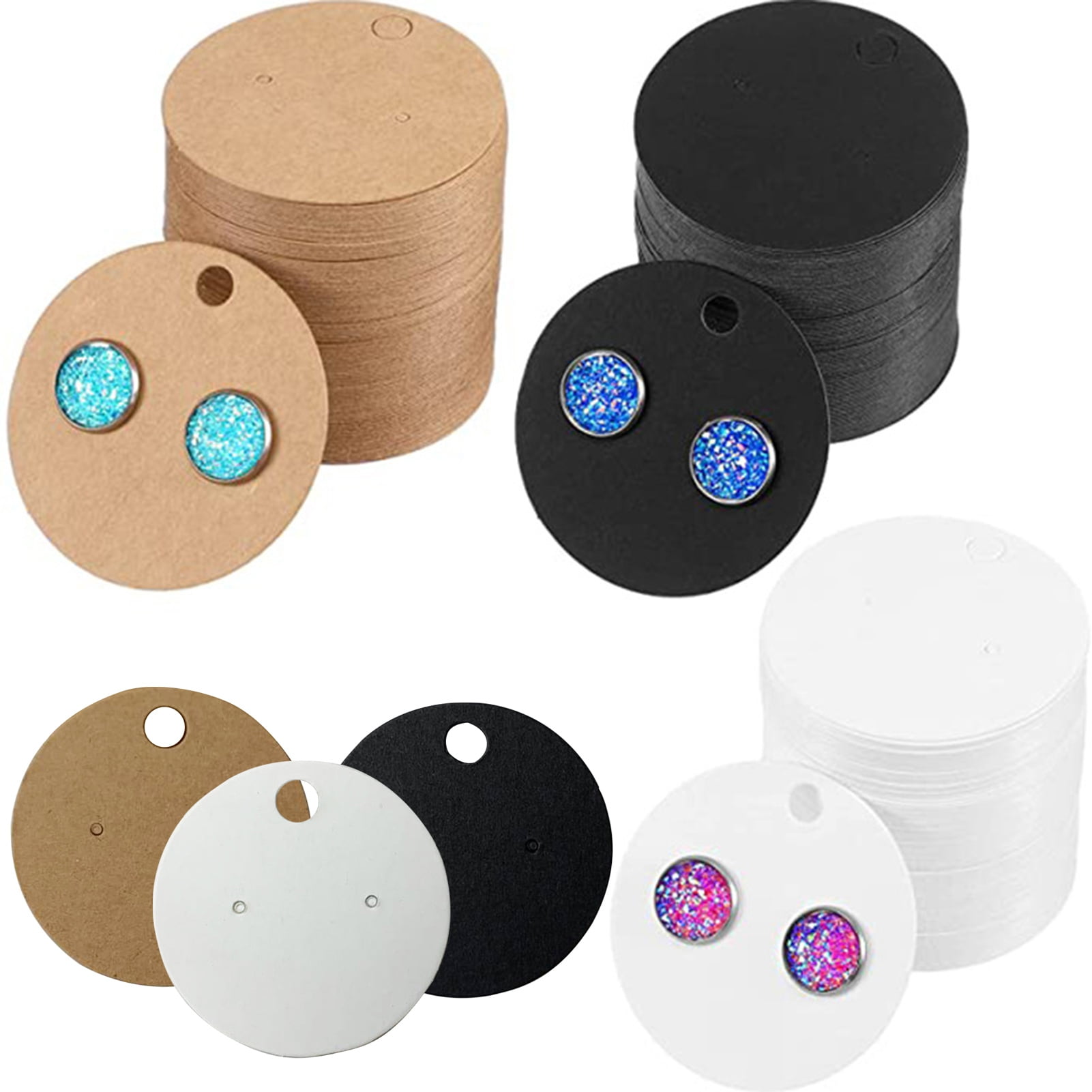 Bobasndm 100Pcs Round Earring Display Holder Cards, 2" Black Cardboard ...