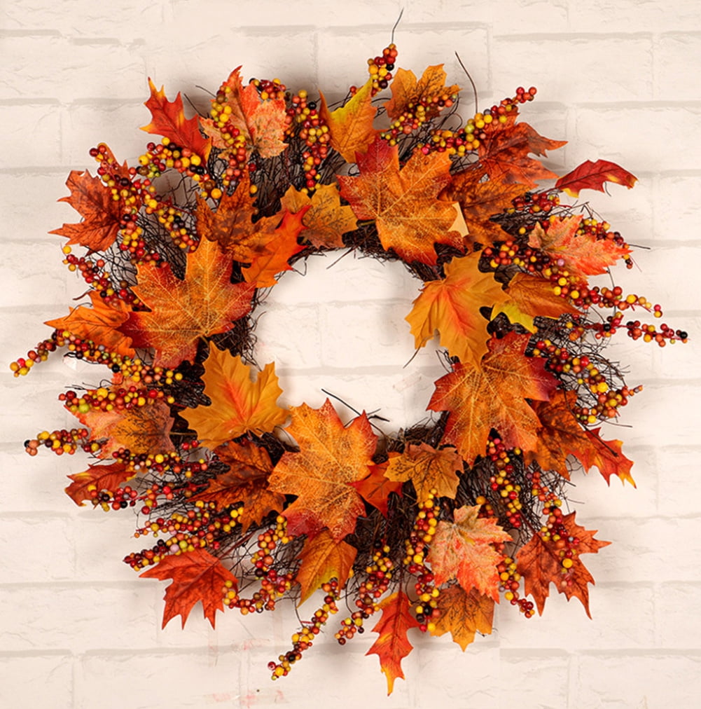 Bobasndm 18 Inch Outdoor Fall Wreath for Front Door, Maple Leaves Decor ...