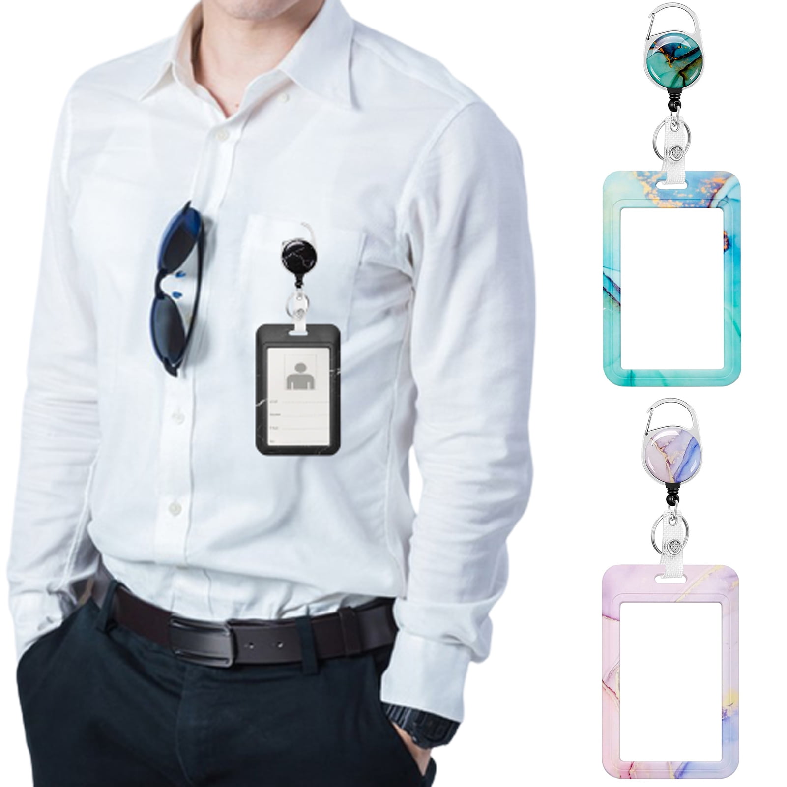 Bobasndm 2 Pack Badge Holder, ID Badge Holders with Retractable Clip ...