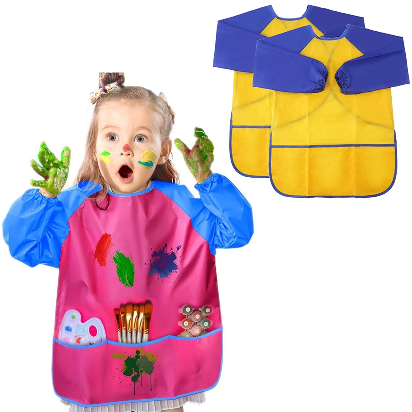 Bobasndm 2 Pack Kids Art Smocks Waterproof Kids Painting Aprons Toddler ...
