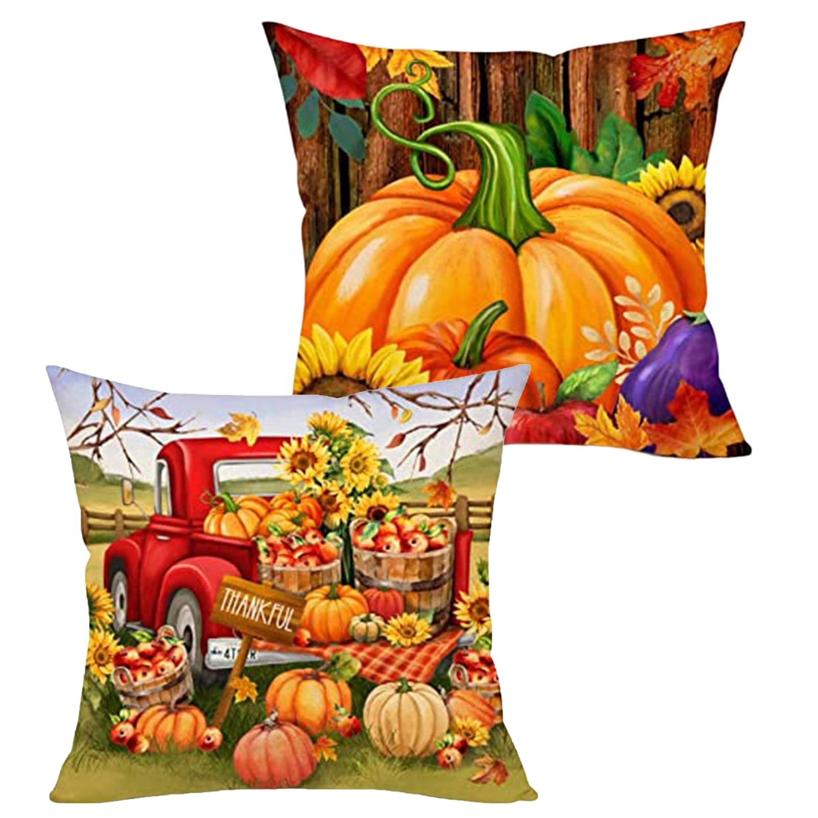 Bobasndm 2Pcs Fall Decorative Pillow Covers 18"x18" Farmhouse Decor ...