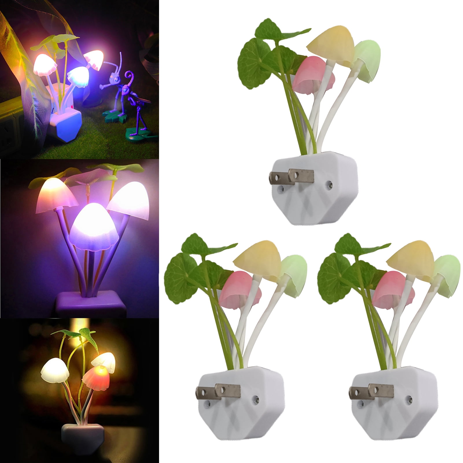 Bobasndm 3Pcs Mushroom Night Light, Lotus Leaves Water-weeds Plug-in ...