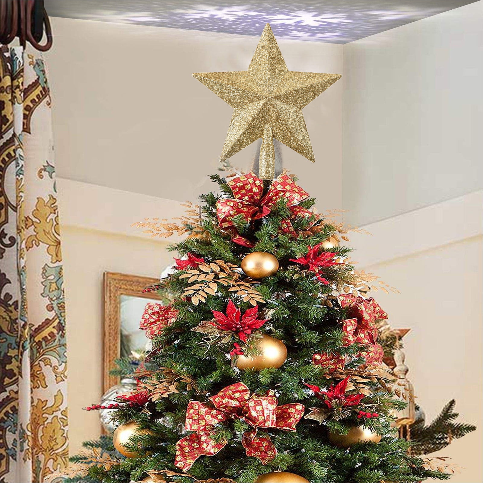 Bobasndm 6" Christmas Tree Top Crown Glitter Star Decoration,Star Tree ...