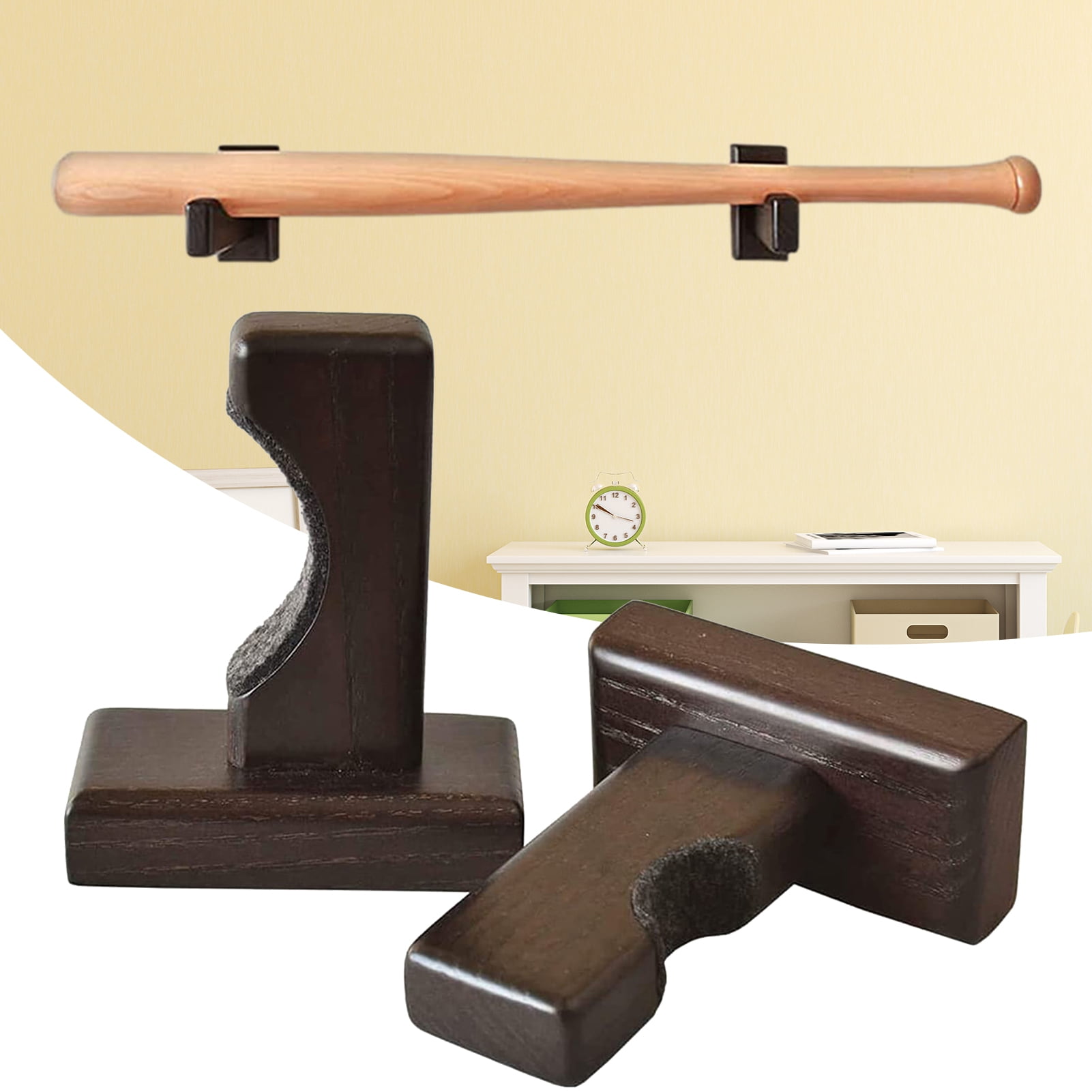 Bobasndm Bat Stand Practical 2Pcs Wall Mountable Wooden Baseball Bat ...