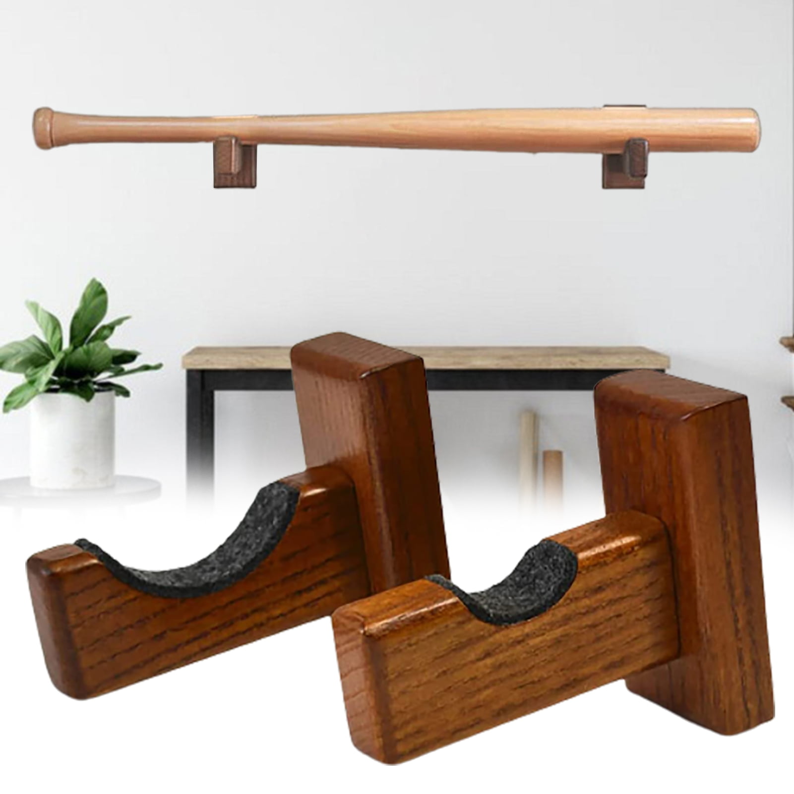 Bobasndm Bat Stand Practical 2Pcs Wall Mountable Wooden Baseball Bat ...