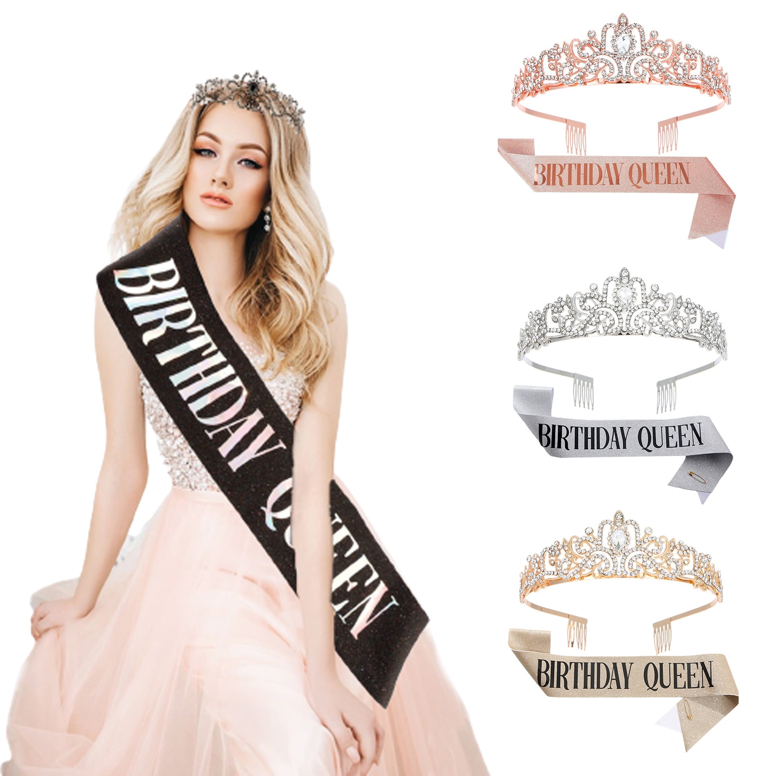 Bobasndm Birthday Girl Tiara,Princess Crown with Birthday Sash ...