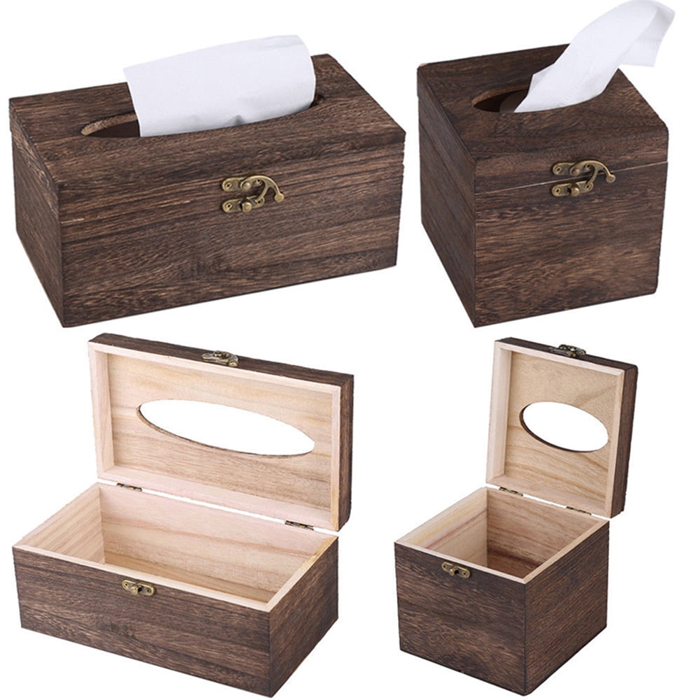 BOBASNDM Wooden Tissue Box Cover, Brown & Torched Wood 13x13x7cm ...