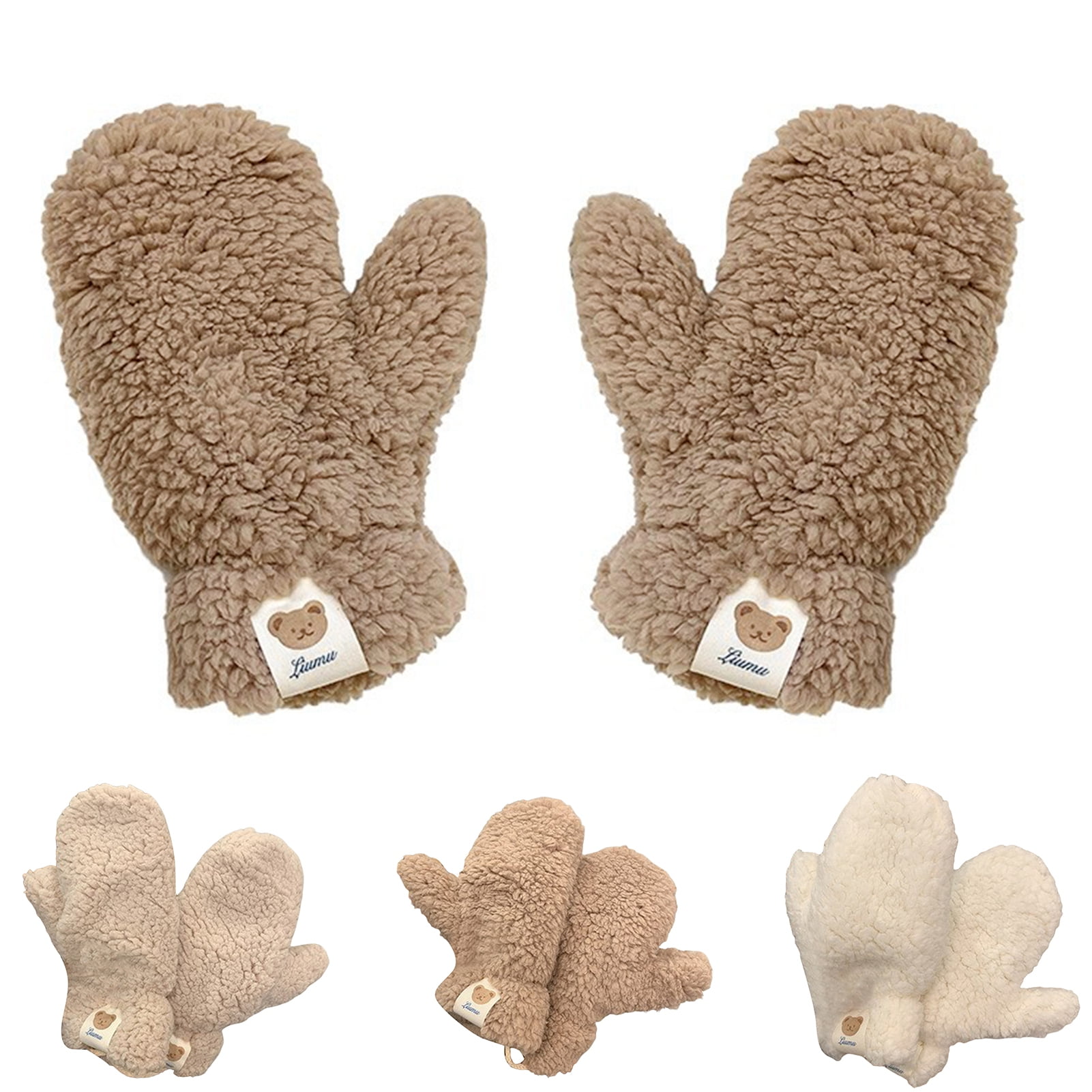 Bobasndm Cute Bear Claw White Gloves for Women,Plush Thickened Winter ...