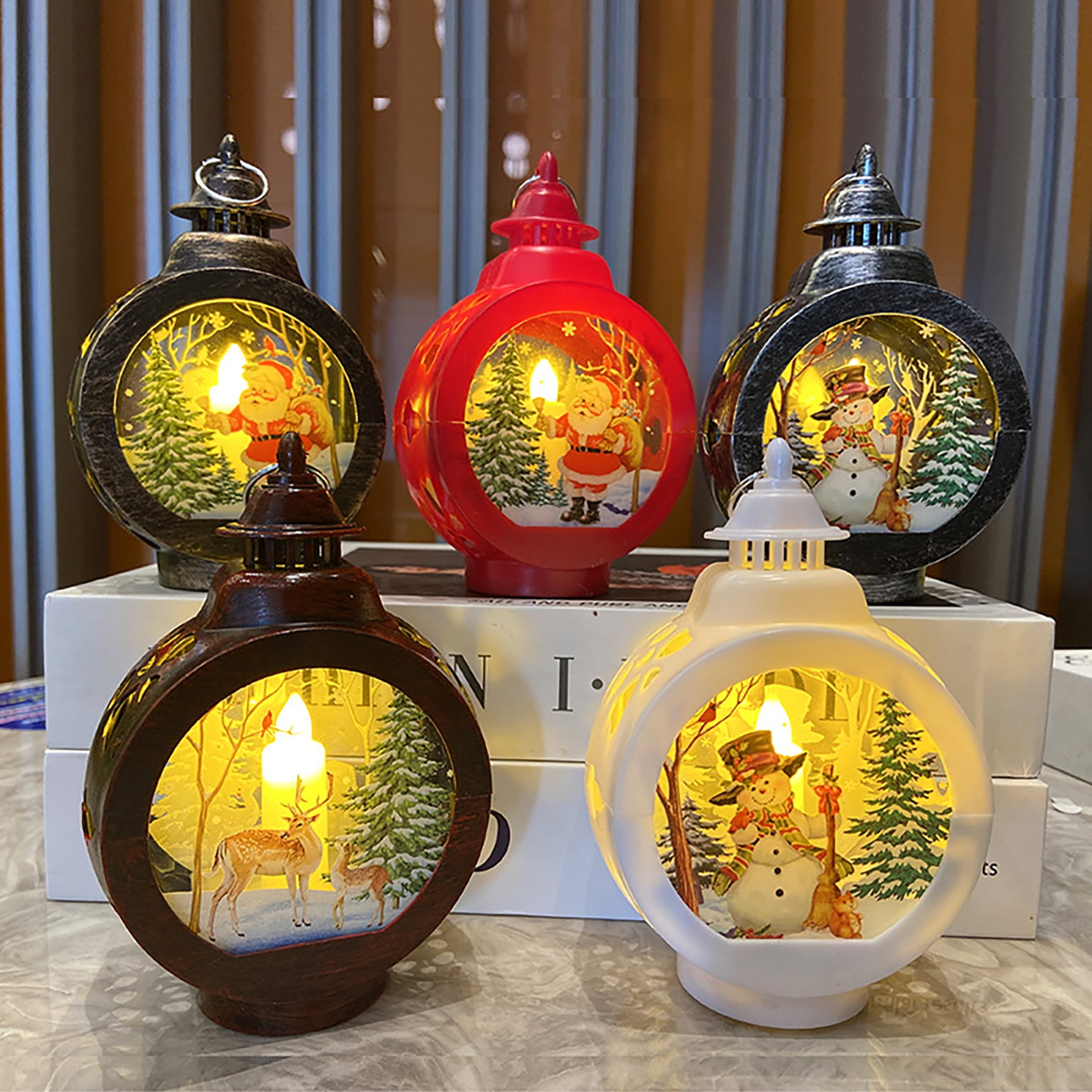 Bobasndm Decorative LED Christmas Candle Lantern Snow Globe Xmas Candle ...