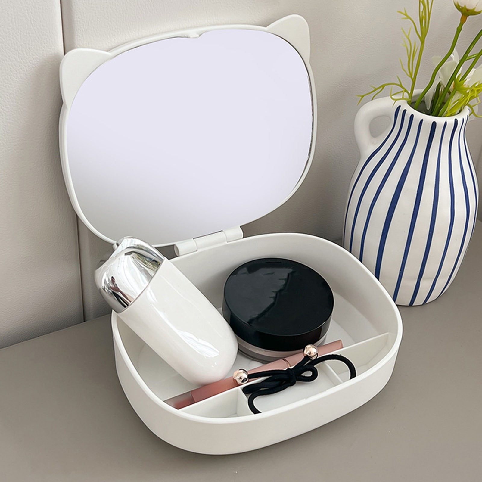 Bobasndm Desk Makeup Mirror with Storage Vanity Table Mirror Jewelry ...