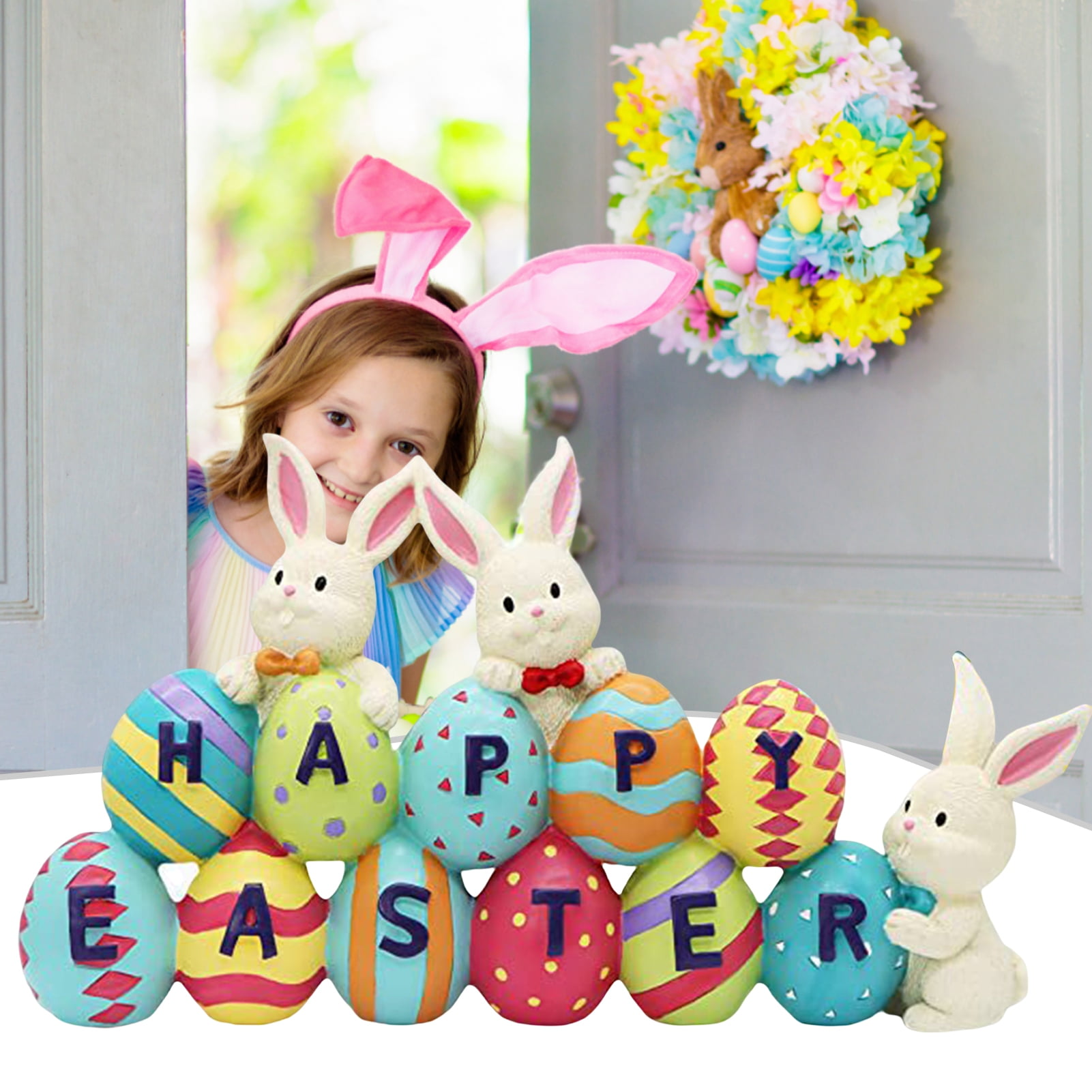 Bobasndm Easter Figurine Decoration Easter Bunny Tabletopper Happy ...