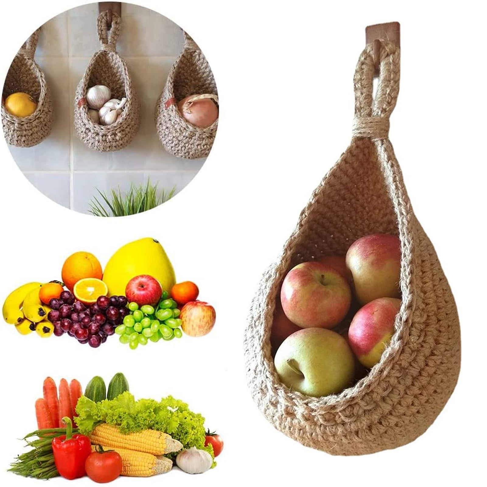 Bobasndm Hanging Teardrop Basket for Vegetables, Eco-friendly Jute ...