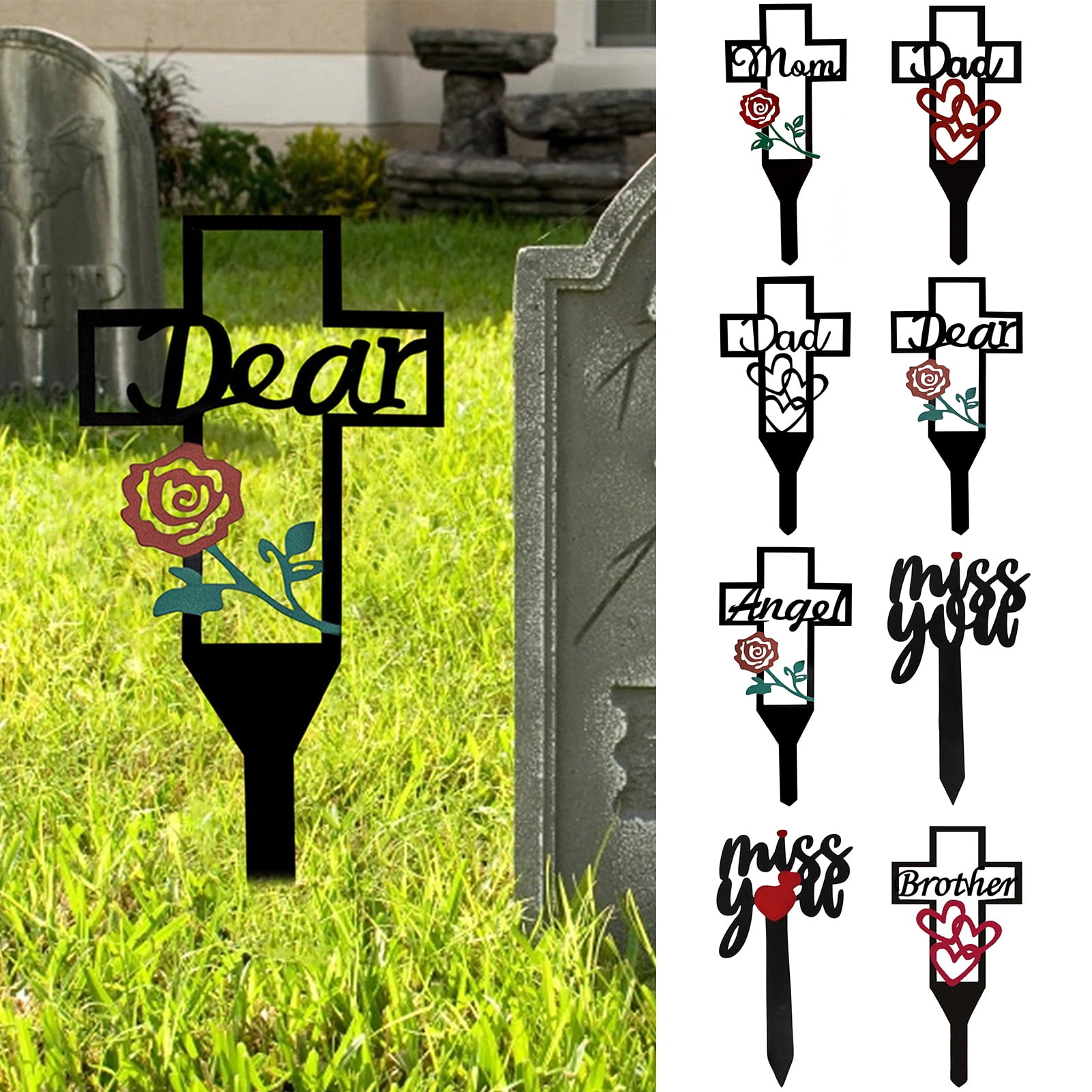 Bobasndm Metal Memorial Cross Garden Stake Graveyard Decoration ...