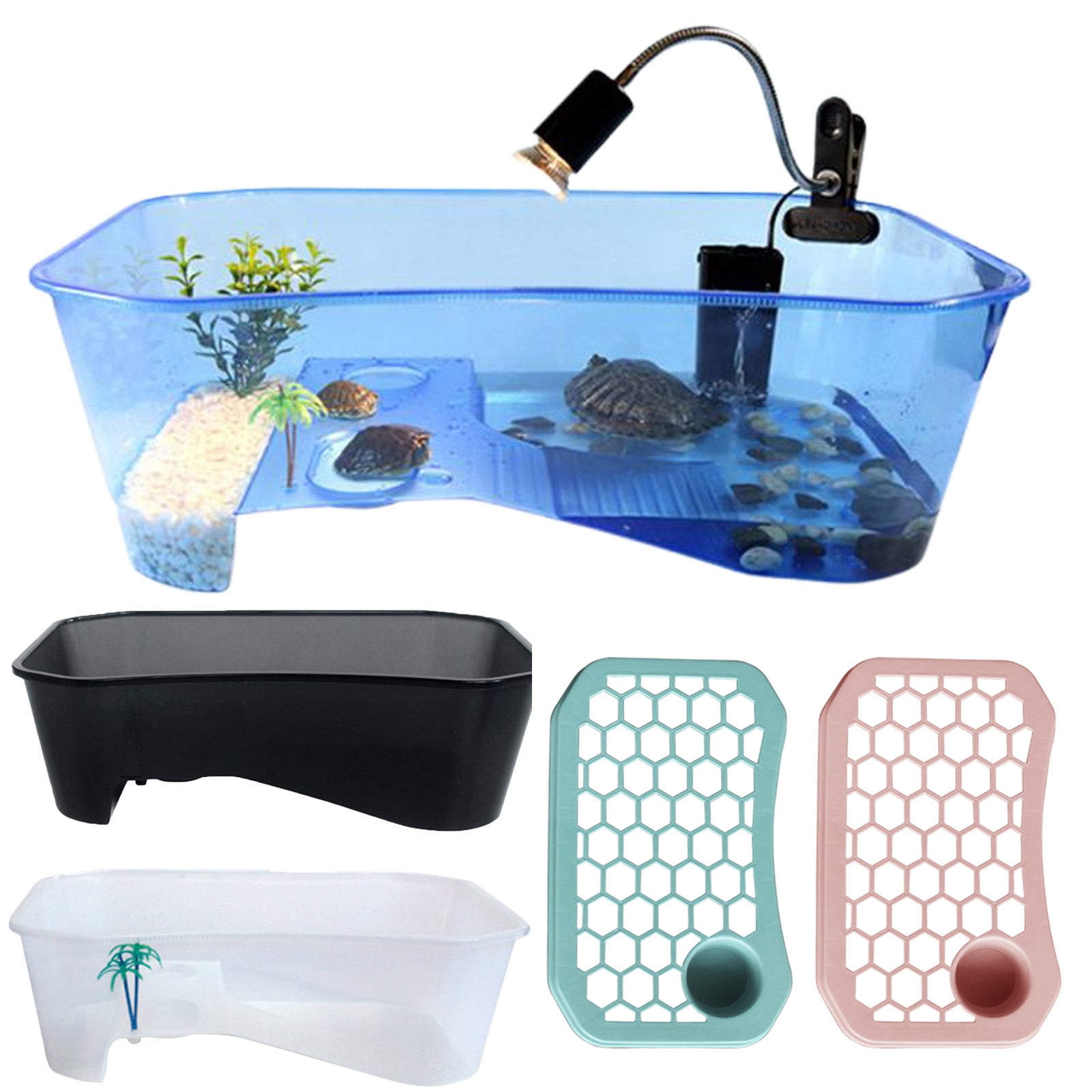 Bobasndm Lizard Aquatic Pet Turtle Tank with Lid, Basking Platform ...
