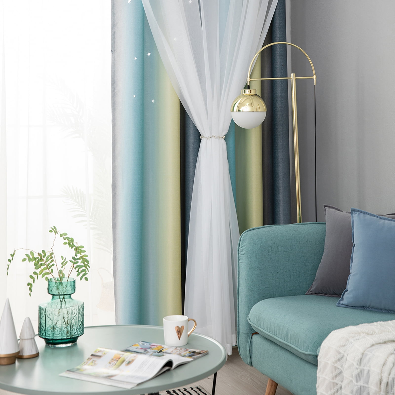 Bobasndm Window Curtain Blackout Light Blocking Ombre Curtain Ombre ...