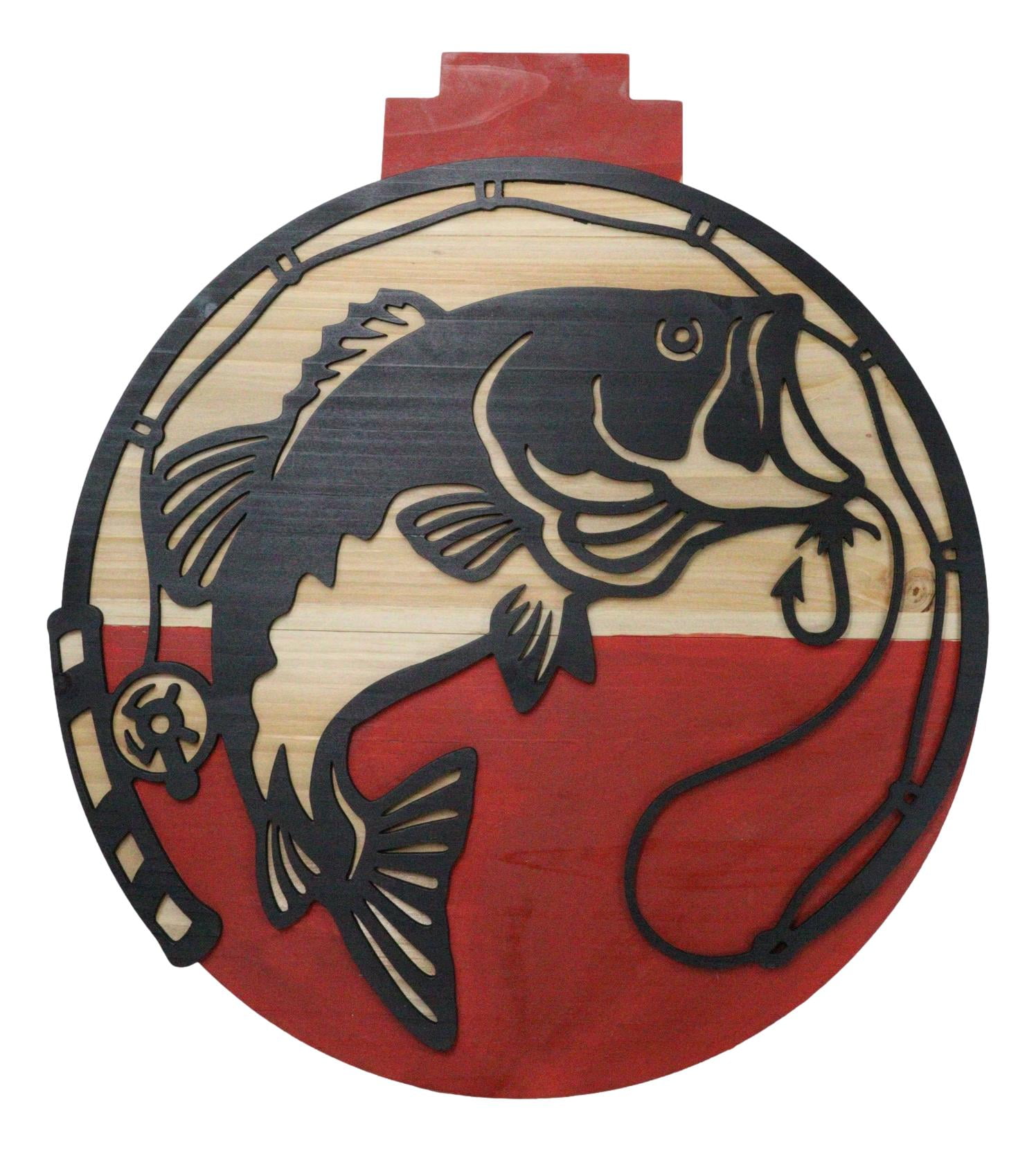 Bobber Shaped MDF Wood Fishing Line Rod Hook and Fish Wall Decor Plaque ...