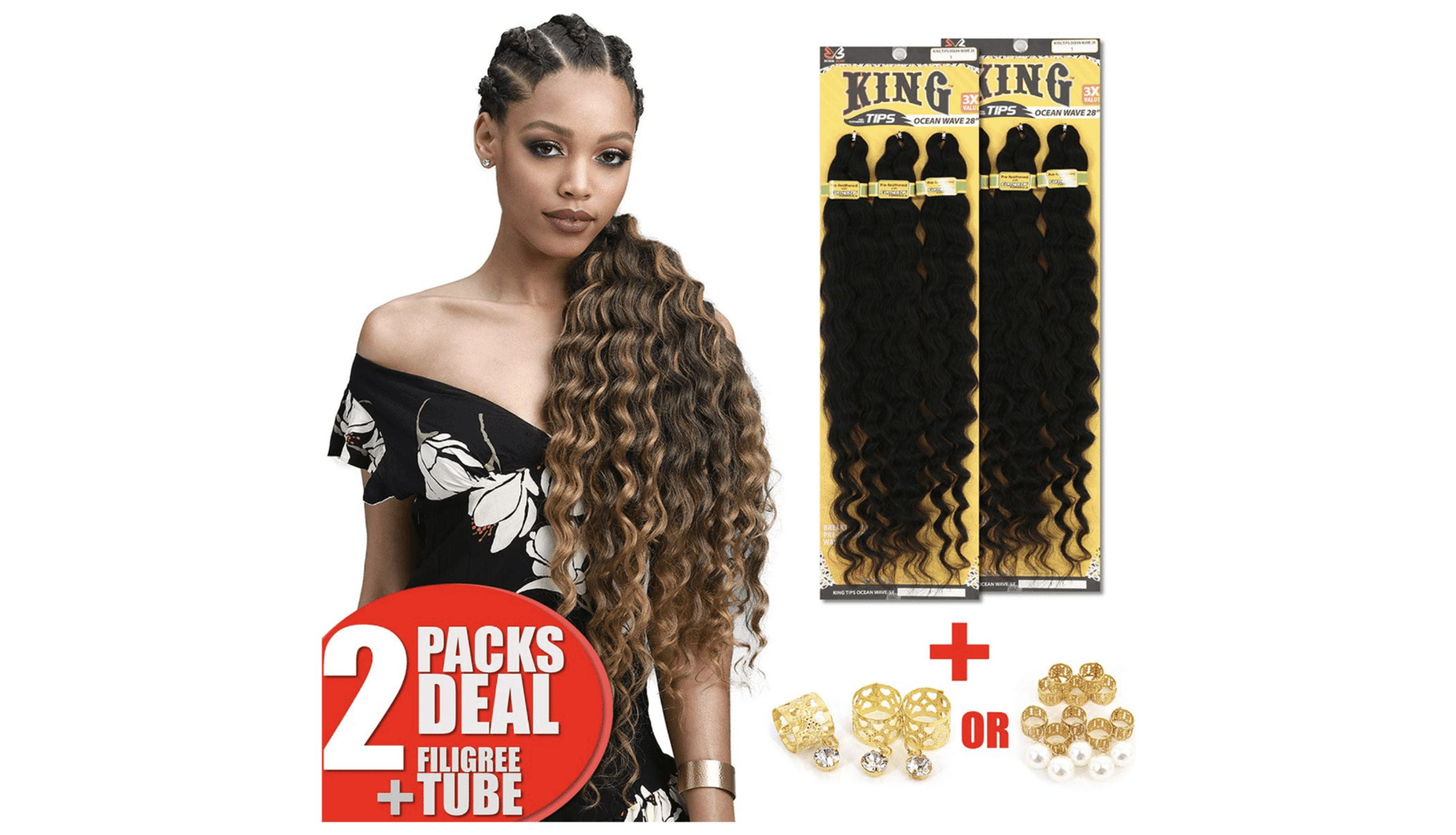 Bobbi Boss King 3X Value Pre-Feathered Ocean Wave 28" Braid with Gold ...