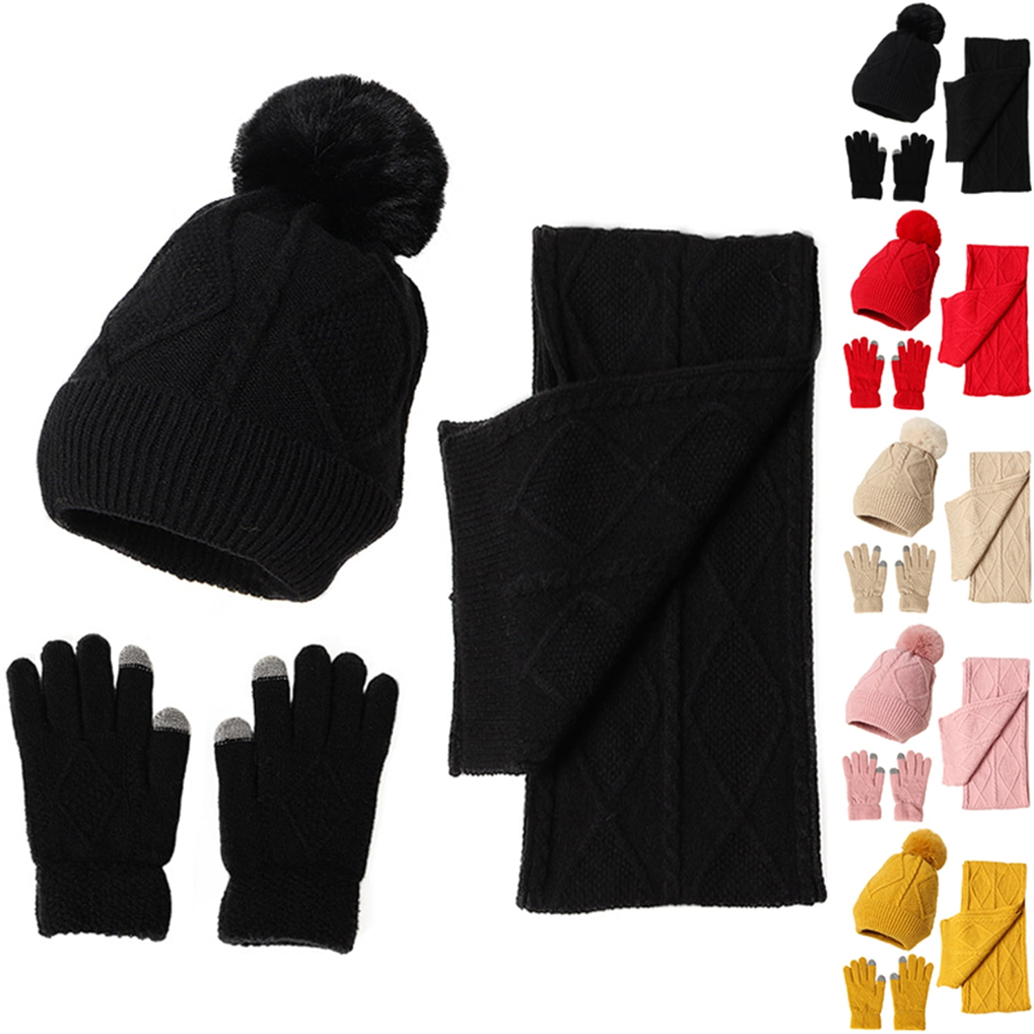 Bobbie Hat Scarf And Touchscreen Gloves Set, Premium Core Spinning Yarn ...