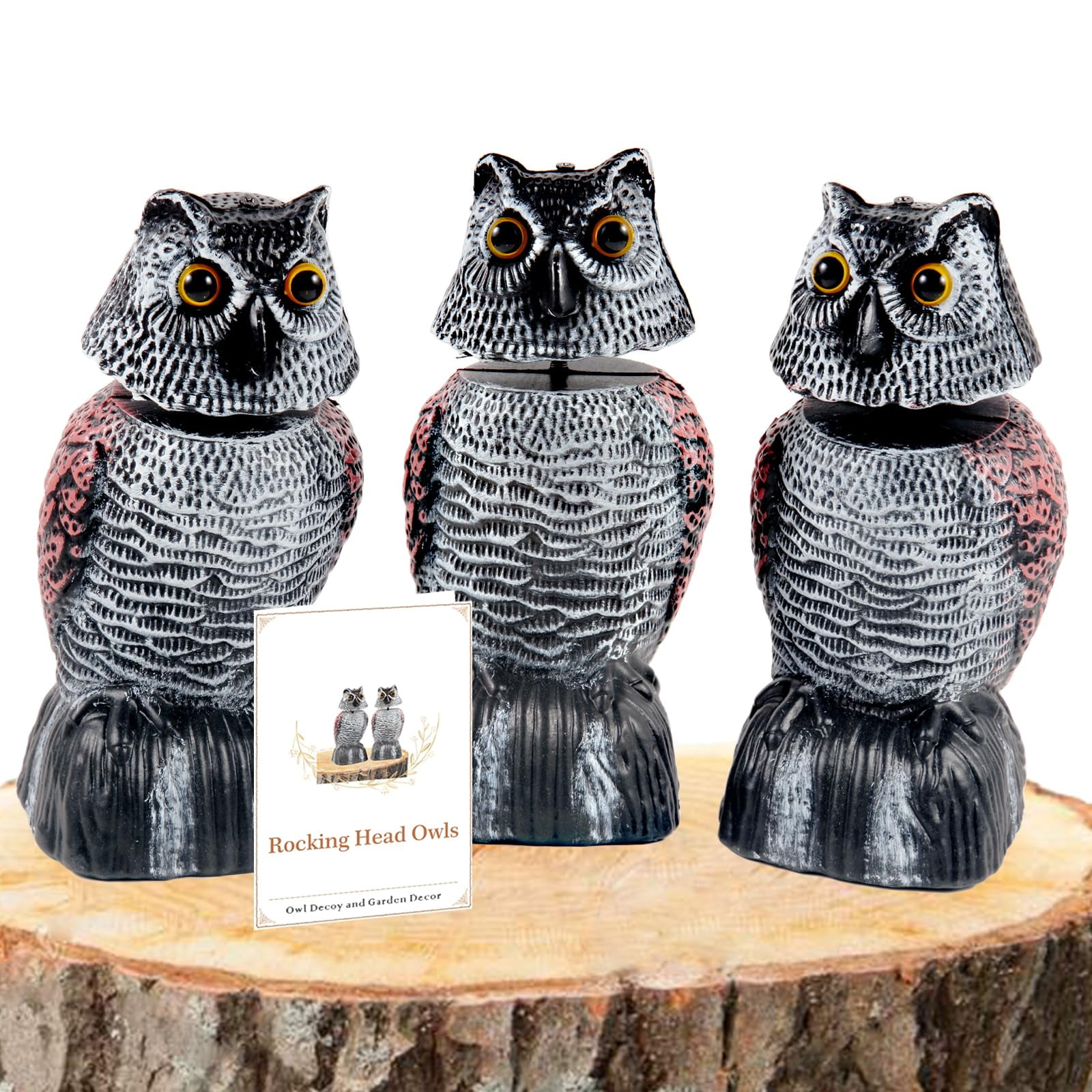BobbleHead Owl Decoys Sculpture to Scare Birds Away, 3-Pack 8.3" Fake ...