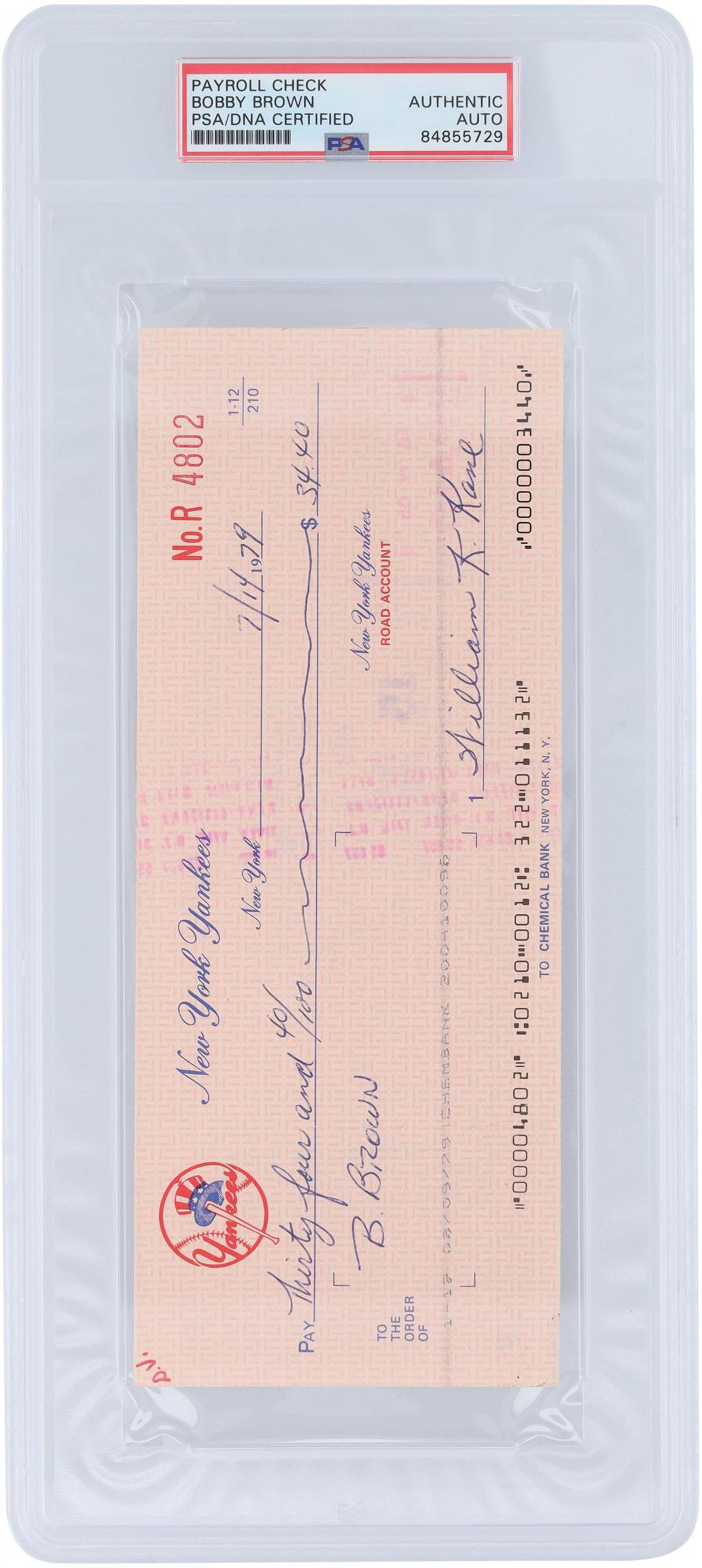 Bobby Brown New York Yankees Autographed Check from April 14, 1979 ...