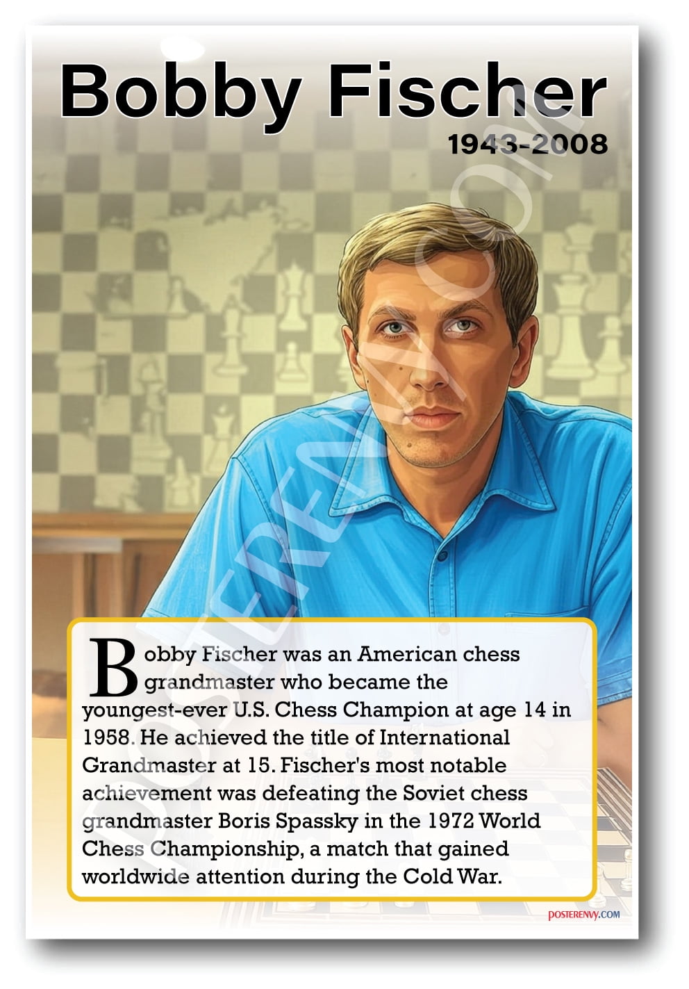 Bobby Fischer - Chess Grandmaster - Biography Poster 18 x 12 inch ...