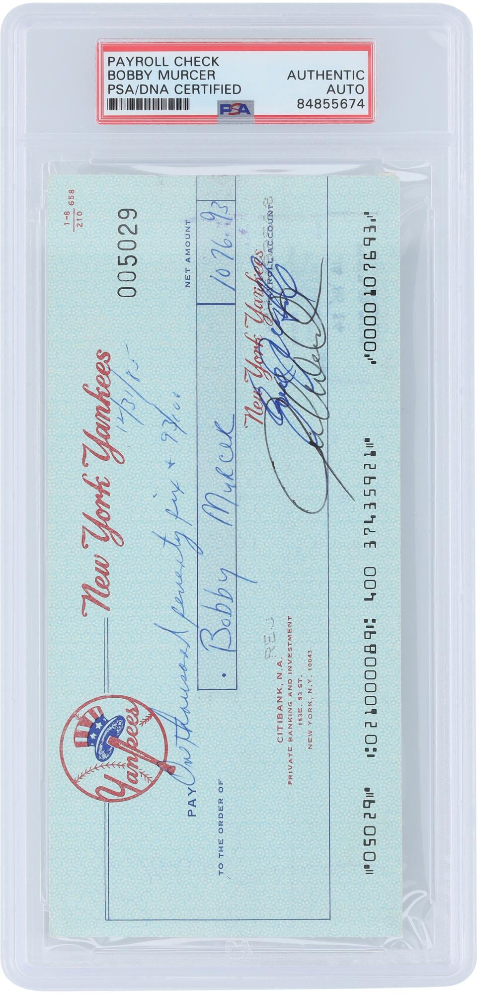 Bobby Murcer New York Yankees Autographed Check from December 31, 1985 ...