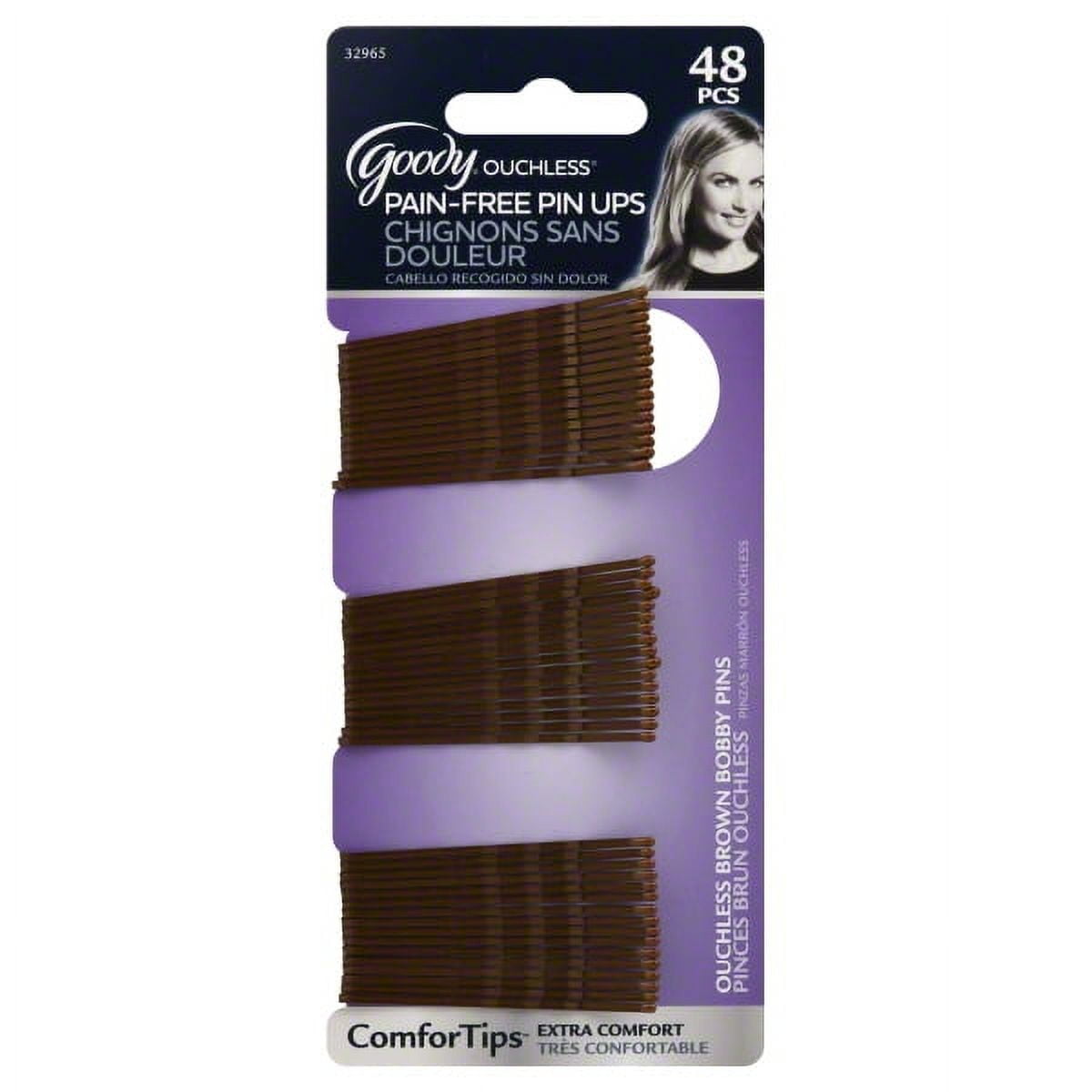 Goody, Bobby Pins, 48 CT, Brown, Curved Cut Ends, Ouchless Pain-free ...