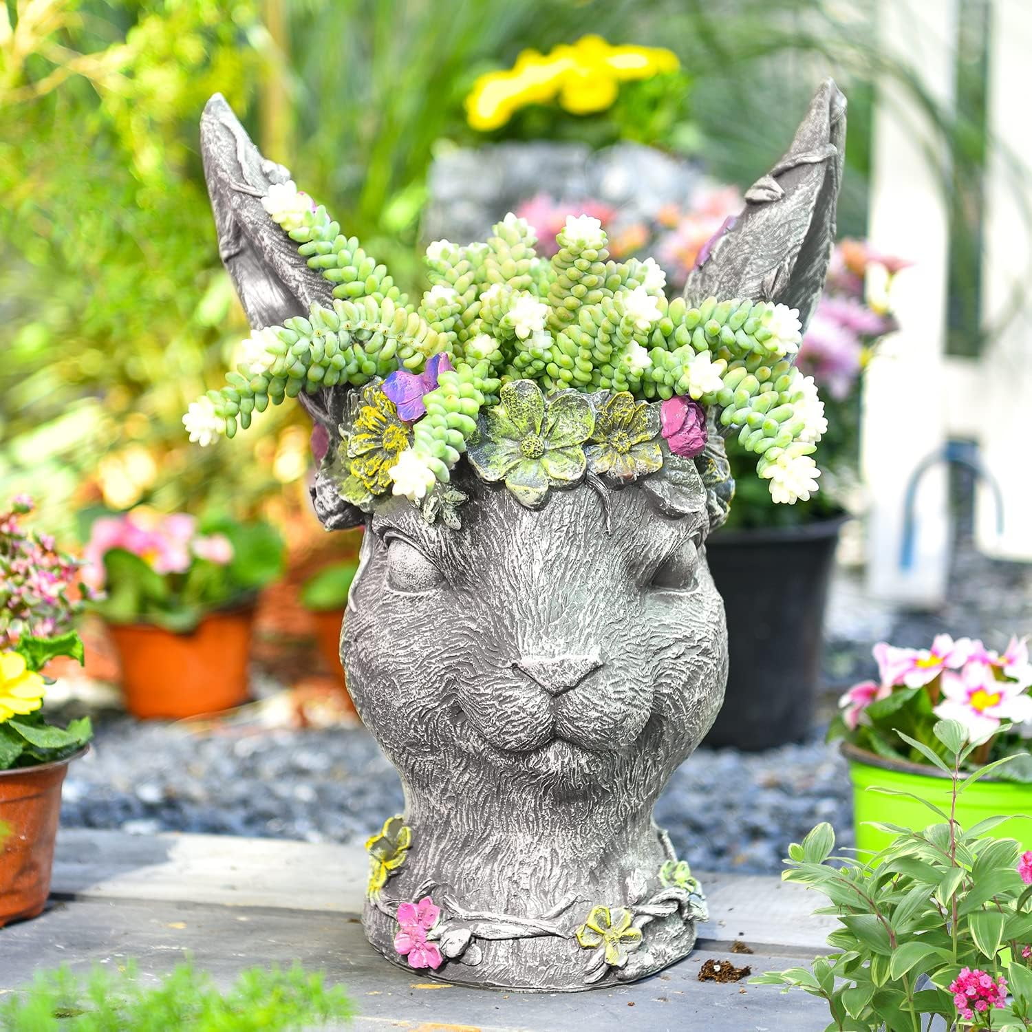 Bobby Rabbit Head Planter - Premium Resin & 14.6" Tall Large Garden Pot ...