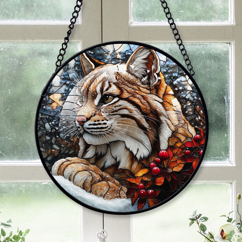 Bobcat Ornament Christmas 2025, Bobcat Stained Glass Window Hanging ...