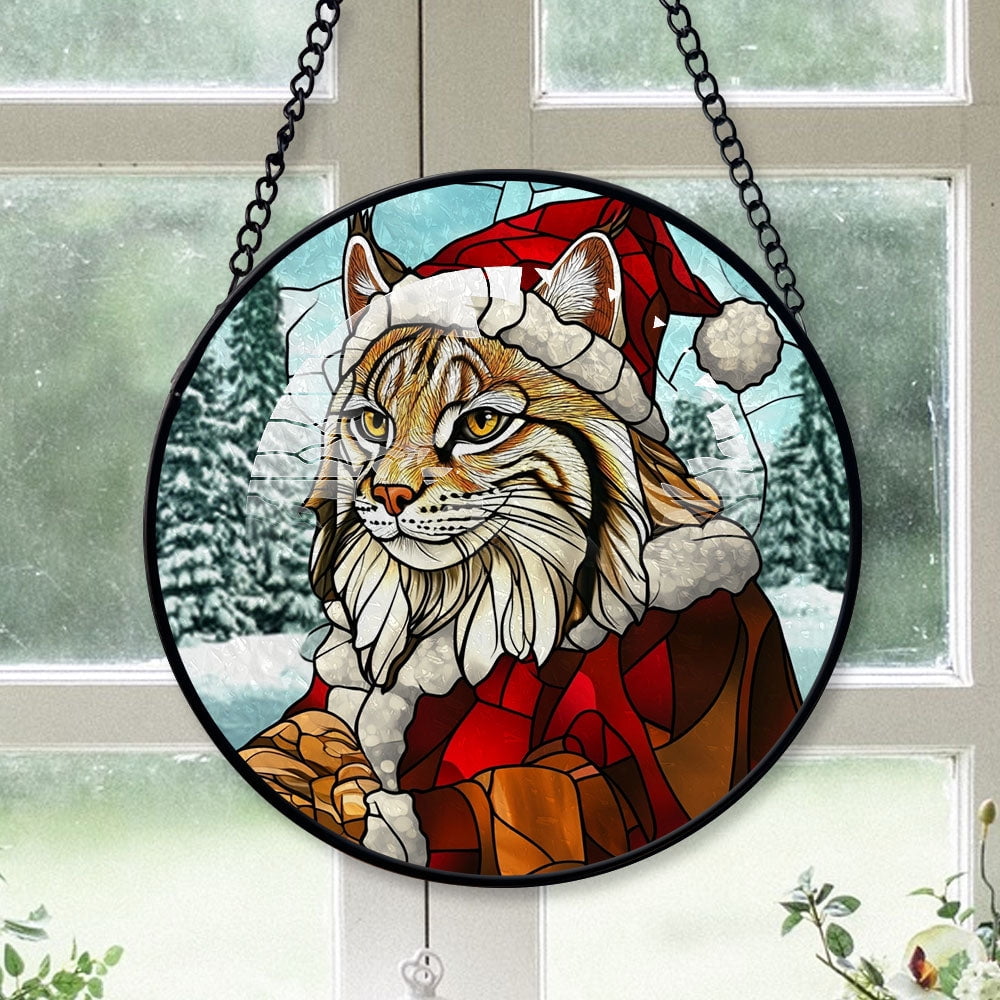 Bobcat Ornament Christmas 2025, Bobcat Stained Glass Window Hanging ...