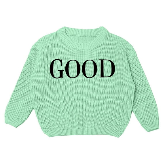 Bobifish Baby Dark Green Ribbed Sweater “GOOD” Letter Print Long Sleeve ...