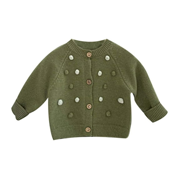 Bobifish Baby Olive Green Cardigan Sweater Round Neck Color-Block Dot ...