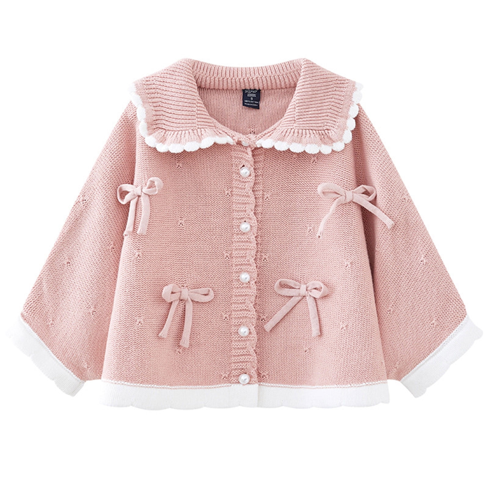 Bobifish Baby Pink Cardigan Sweater Peter Pan Collar Bow Detail Pearl ...