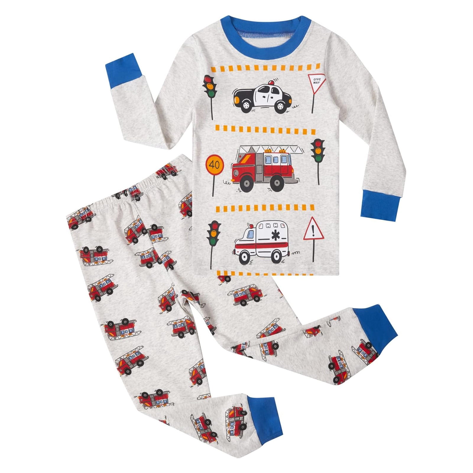 Bobifish Big Boys 2 Piece Sleepwear Set Emergency Vehicle Print Long ...