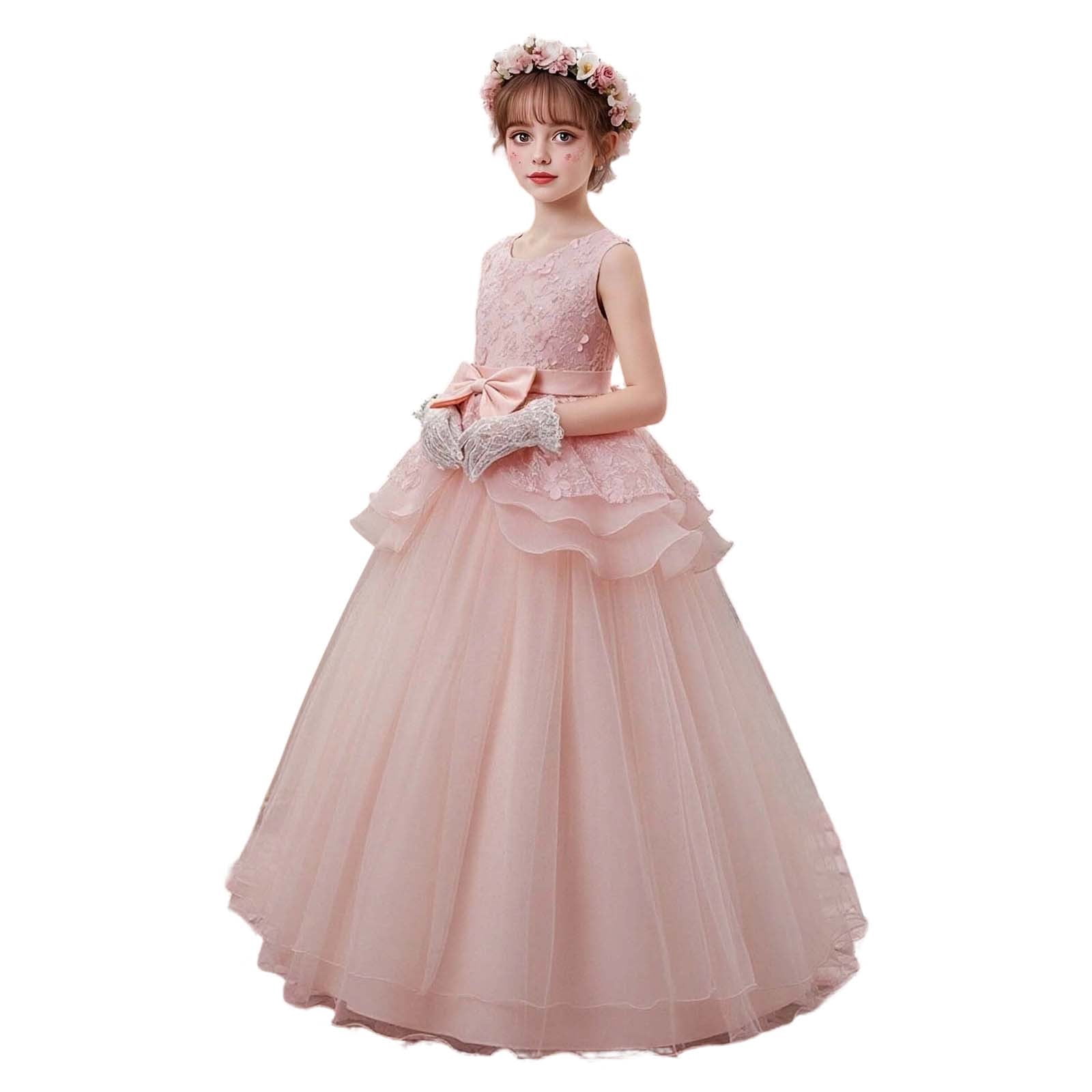 Bobifish Big Girls Ball Gown Crew Neck Sleeveless Lace Tulle Bow ...