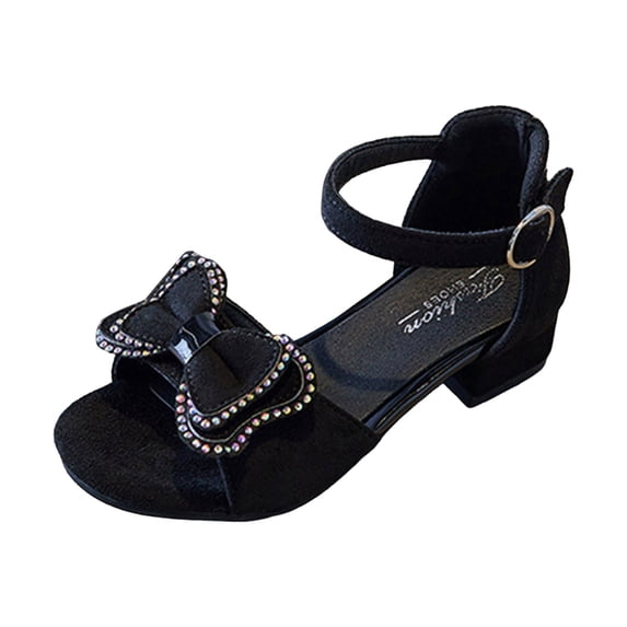 Bobifish Big Girls Dress Sandals Rhinestone Bow Block Heel Adjustable ...